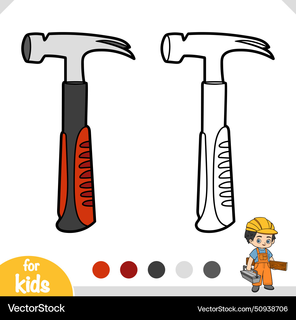 Coloring book for kids hammer Royalty Free Vector Image
