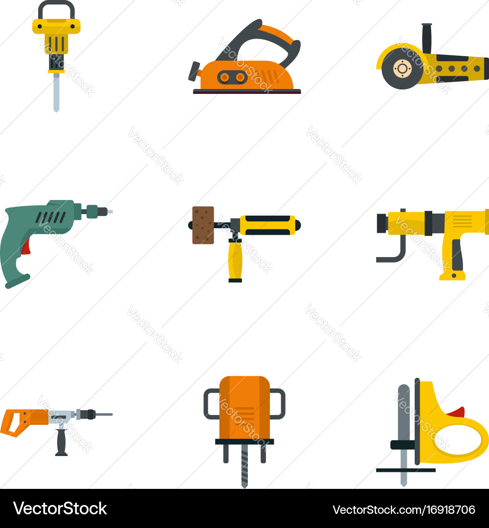 Electric tool icon set flat style Royalty Free Vector Image