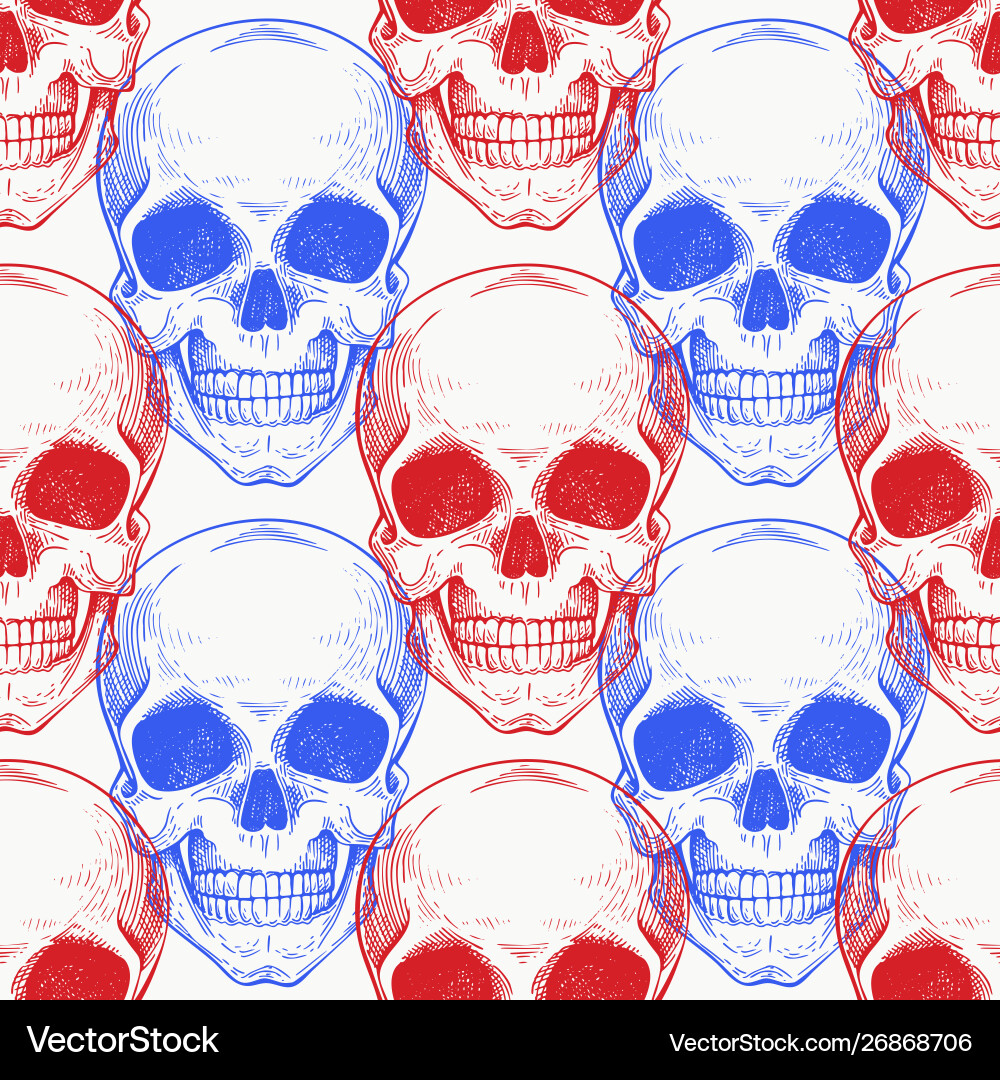 Human scull color seamless pattern hand drawn Vector Image