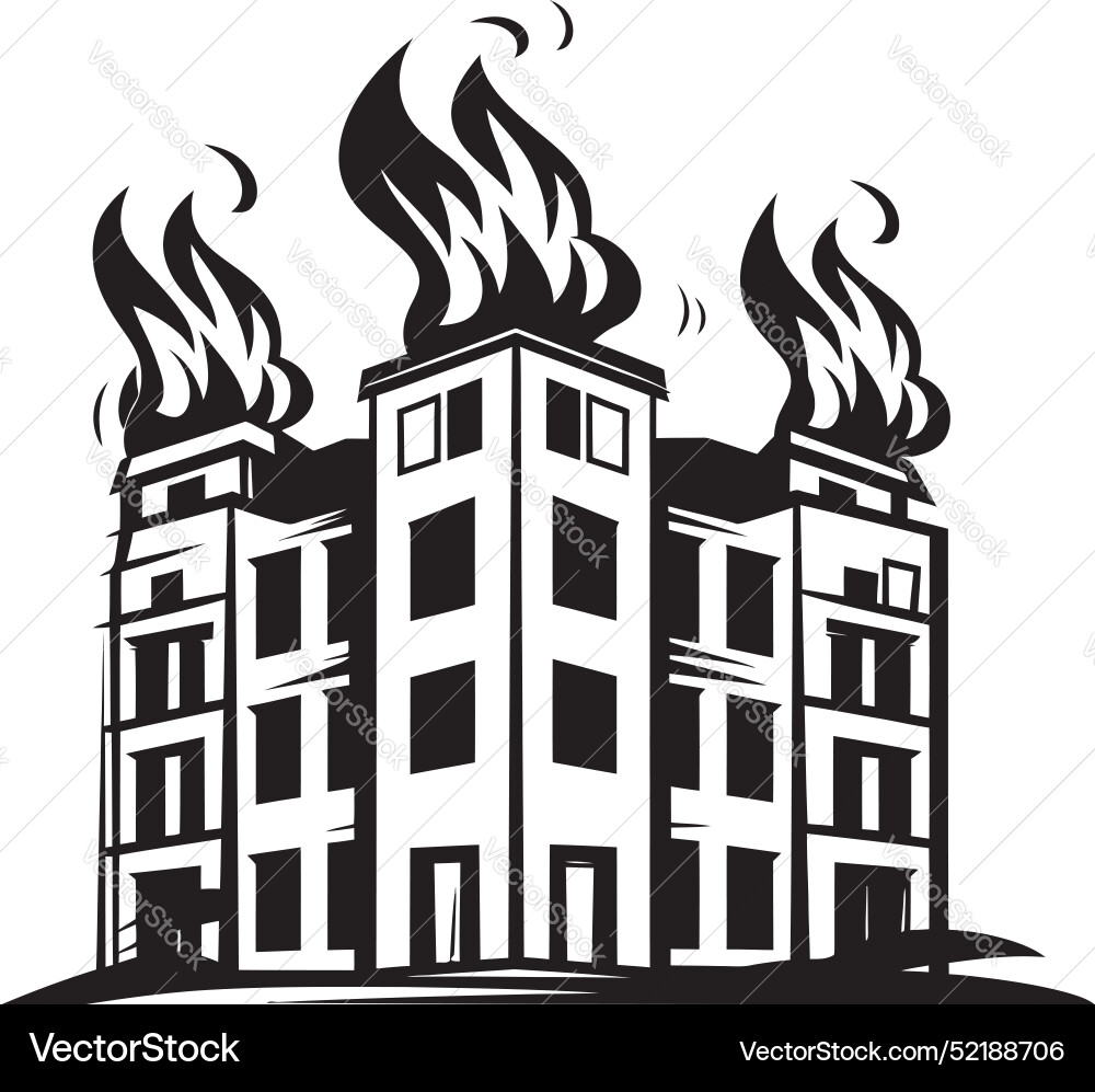 Inferno architecture building on fire black logo Vector Image