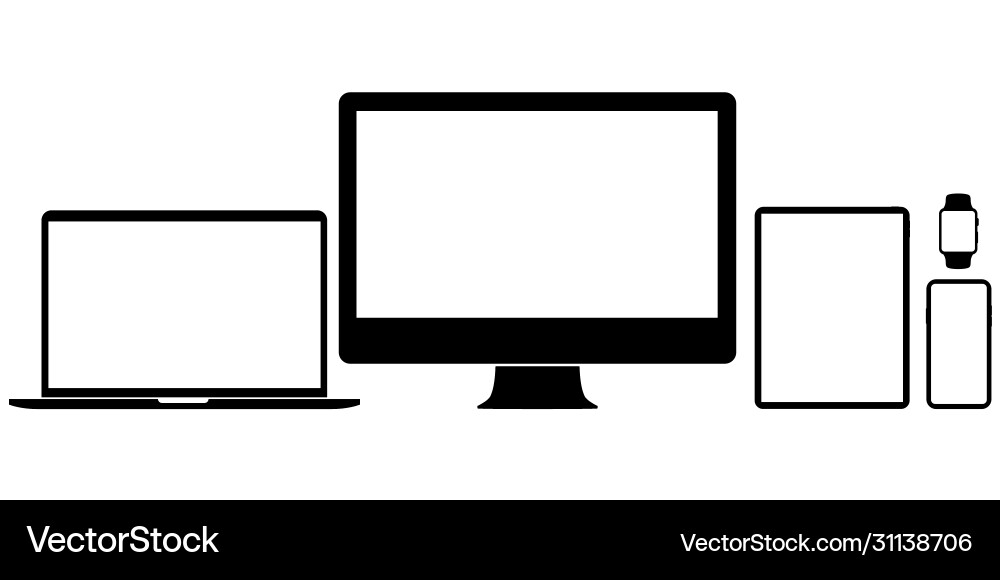 Modern set computer laptop pad mobile watch Vector Image