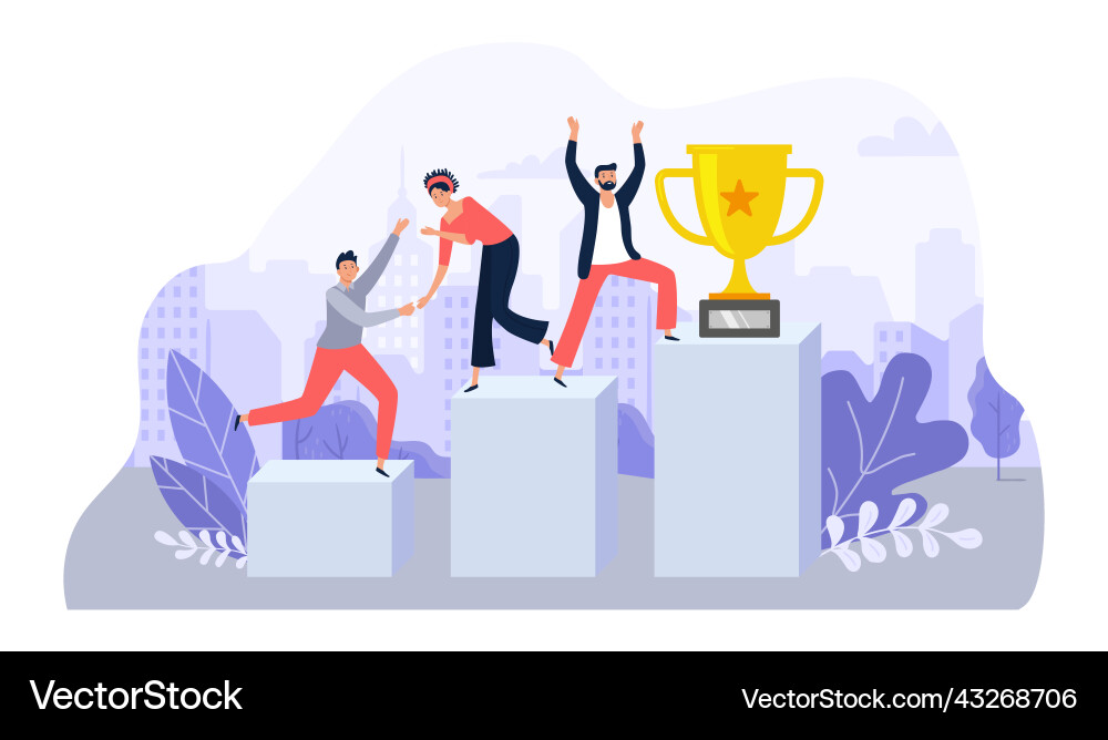 Successful team office employees helping each Vector Image