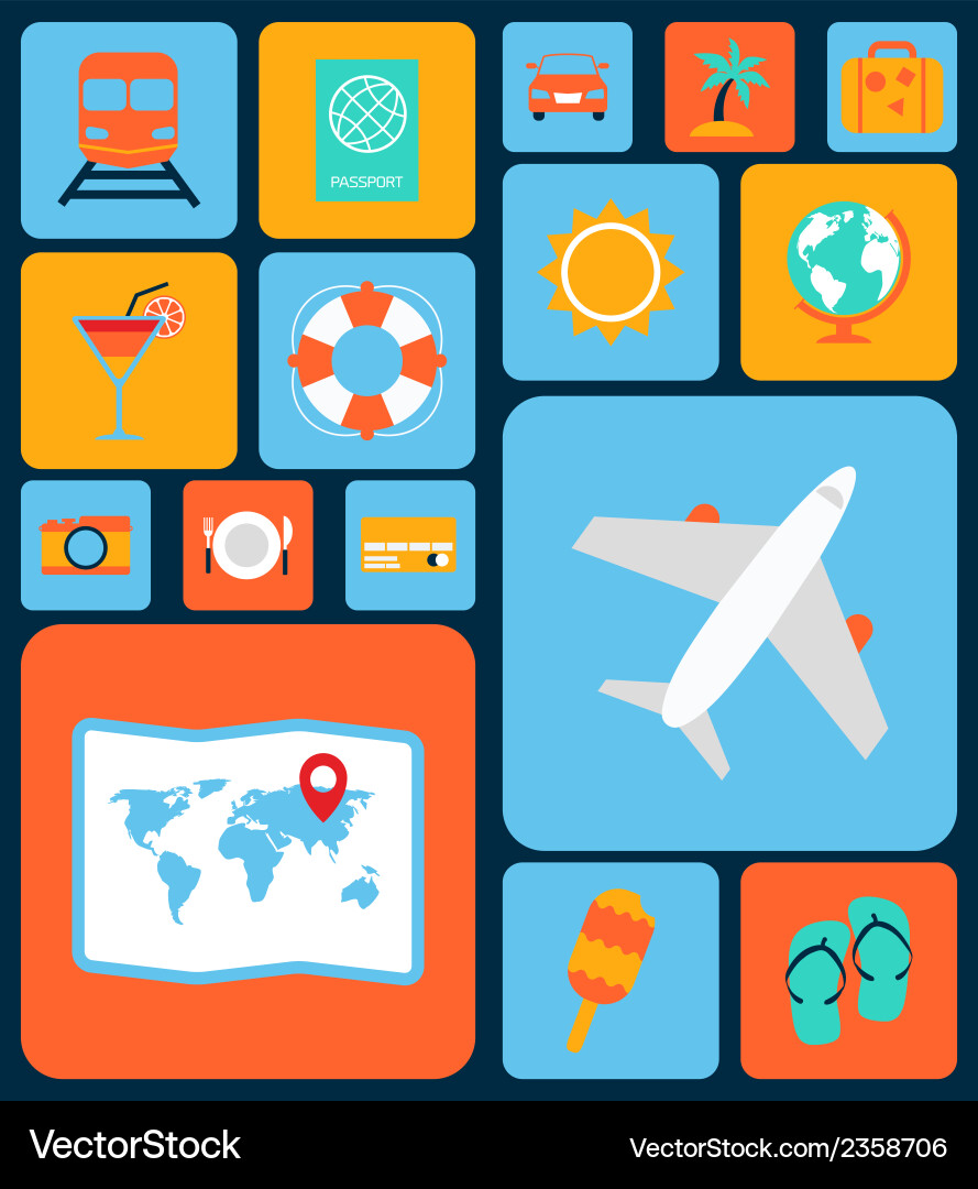 Travel icons flat set Royalty Free Vector Image