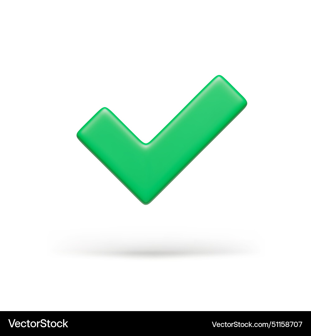 3d realistic green right check mark sign on white Vector Image