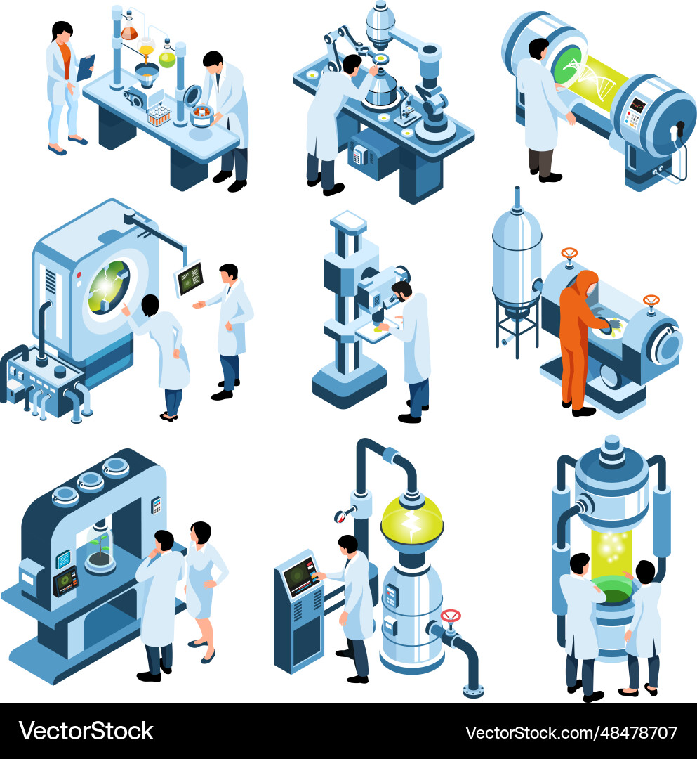 Biotechnology isometric set Royalty Free Vector Image