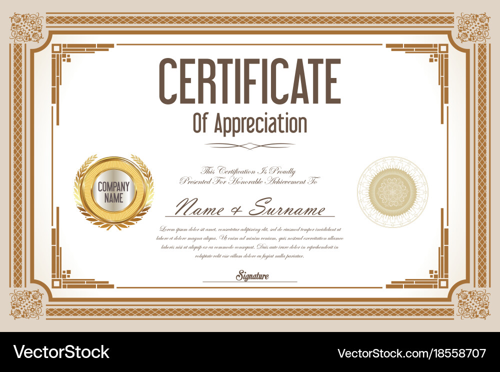 Certificate retro design template 4 Royalty Free Vector