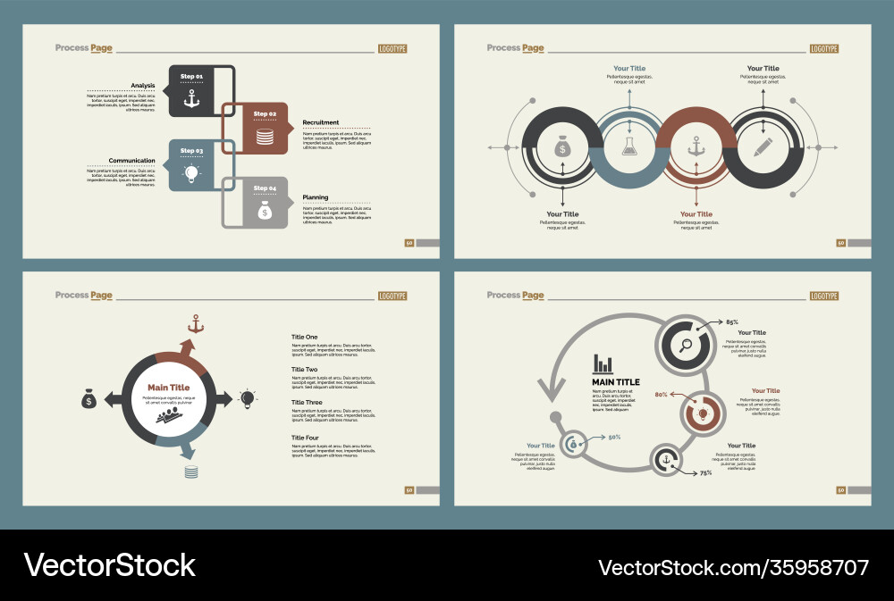 Four planning slide templates set Royalty Free Vector Image