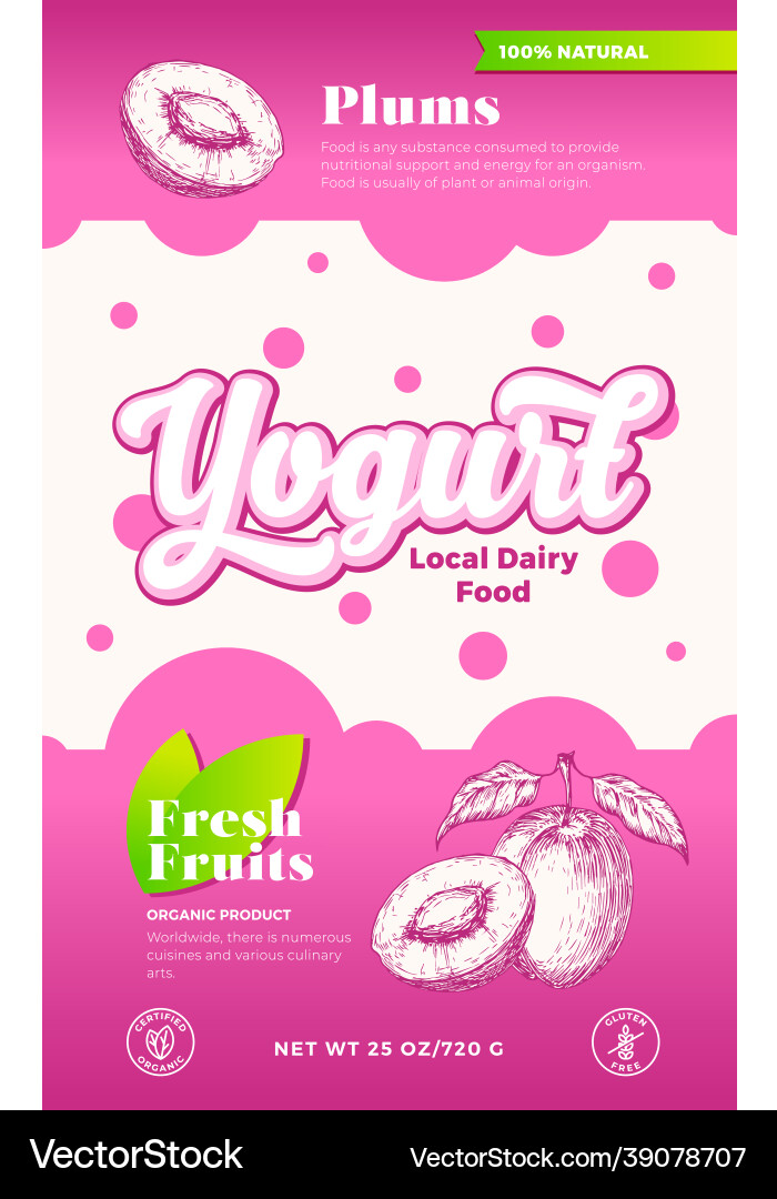 Fruits and berries yogurt label template abstract Vector Image