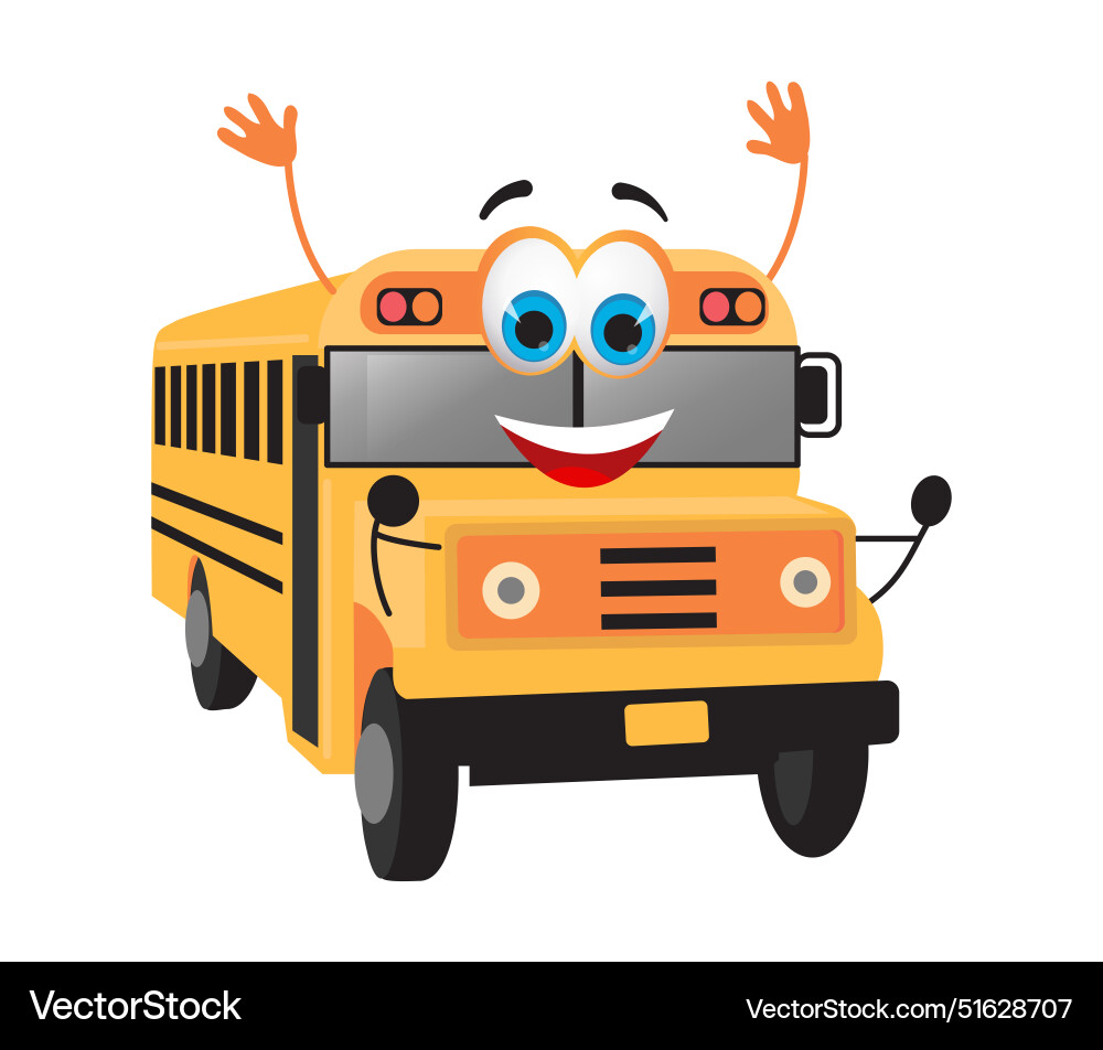 Funny school bus with eyes on white background Vector Image