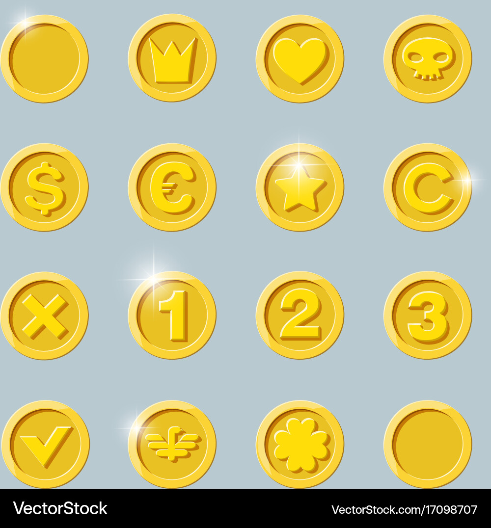 Gold coins set Royalty Free Vector Image - VectorStock