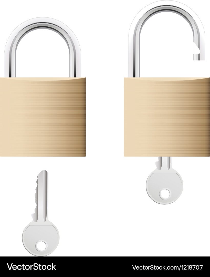 Locked and unlocked gold locks with keys Vector Image