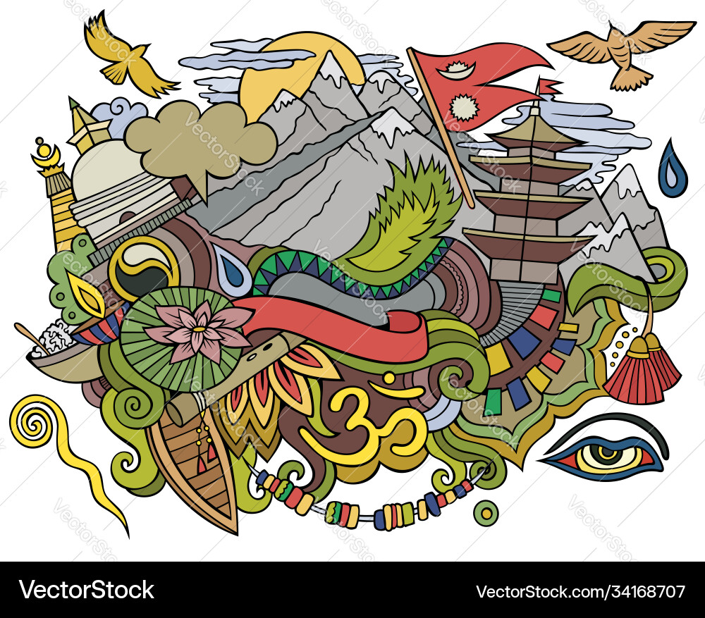 Nepal hand drawn cartoon doodles Royalty Free Vector Image