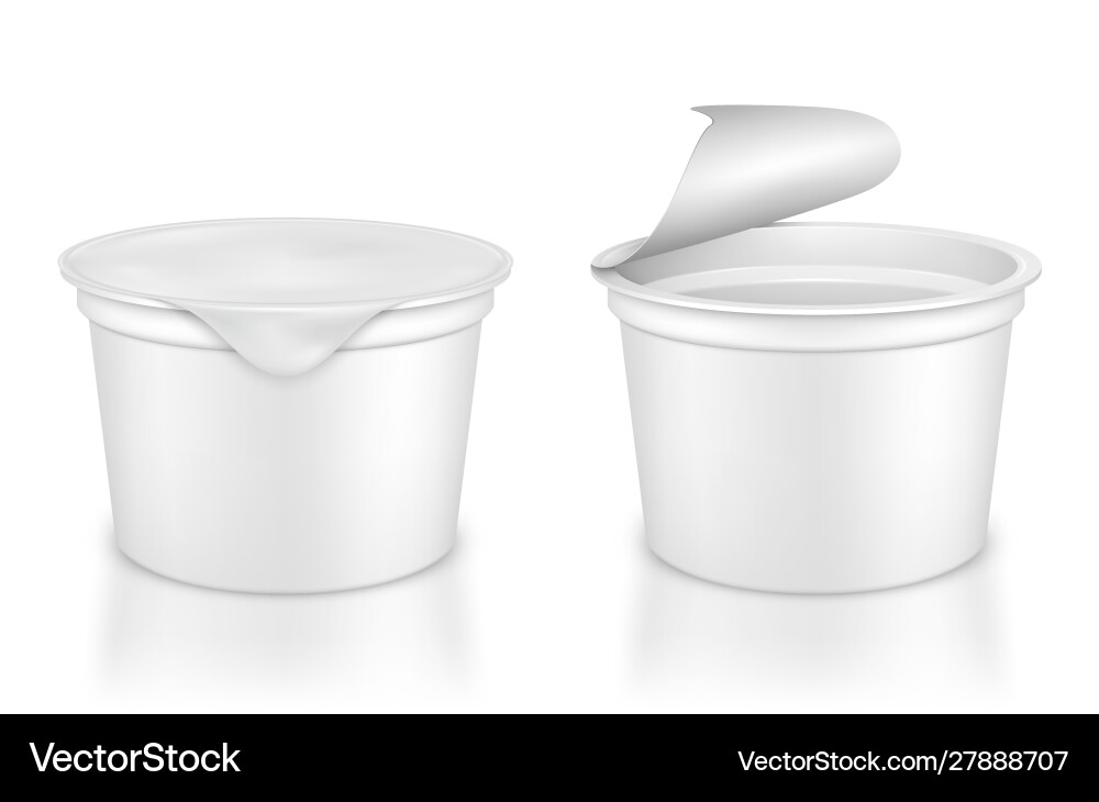 Open and closed packing for yoghurt on a white Vector Image