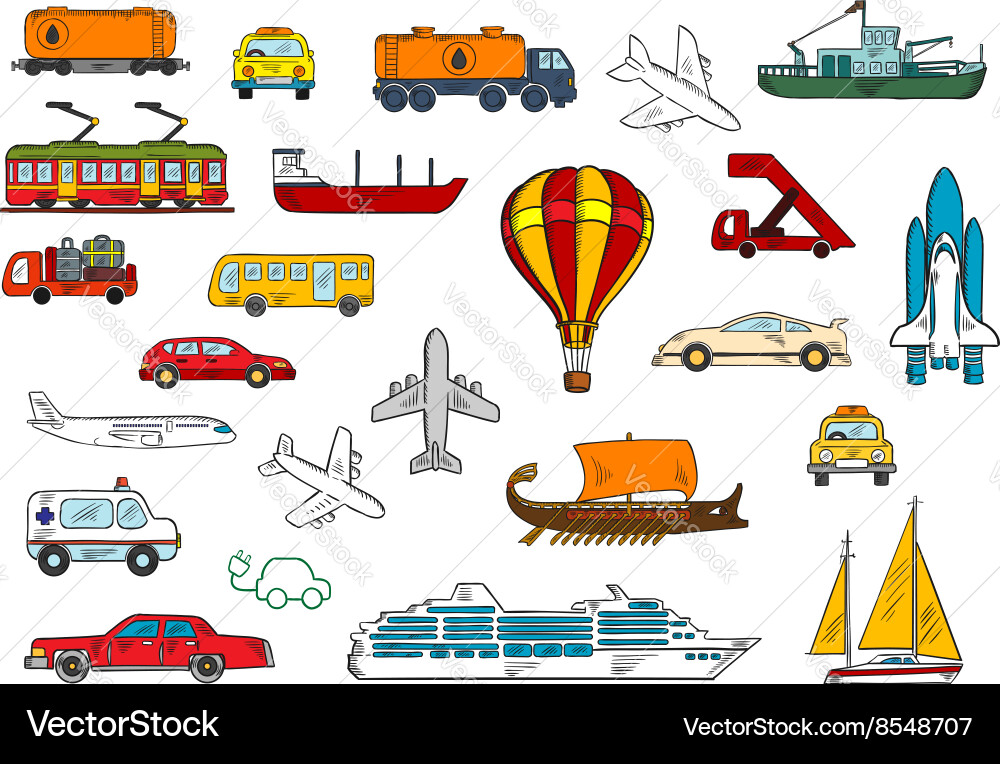 Road air railroad water transportation symbols Vector Image