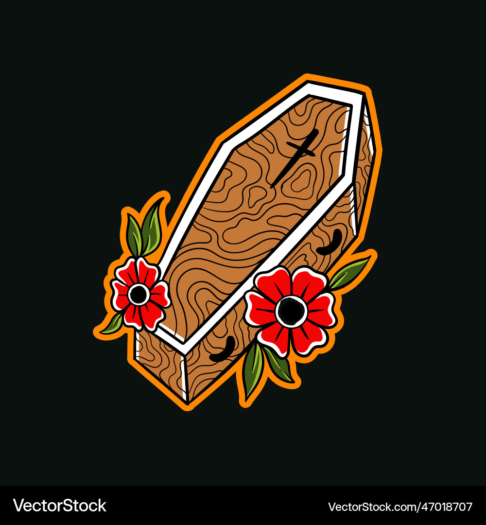 Traditional coffin tattoo Royalty Free Vector Image