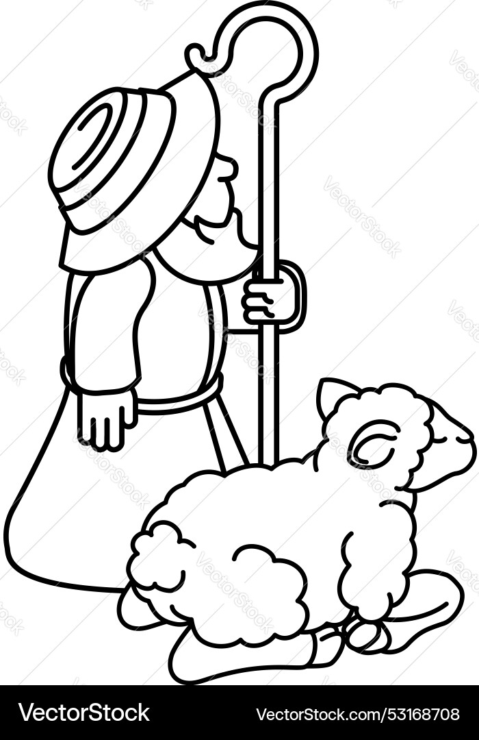 Cartoon traditional shepherd and sheep or lamb Vector Image