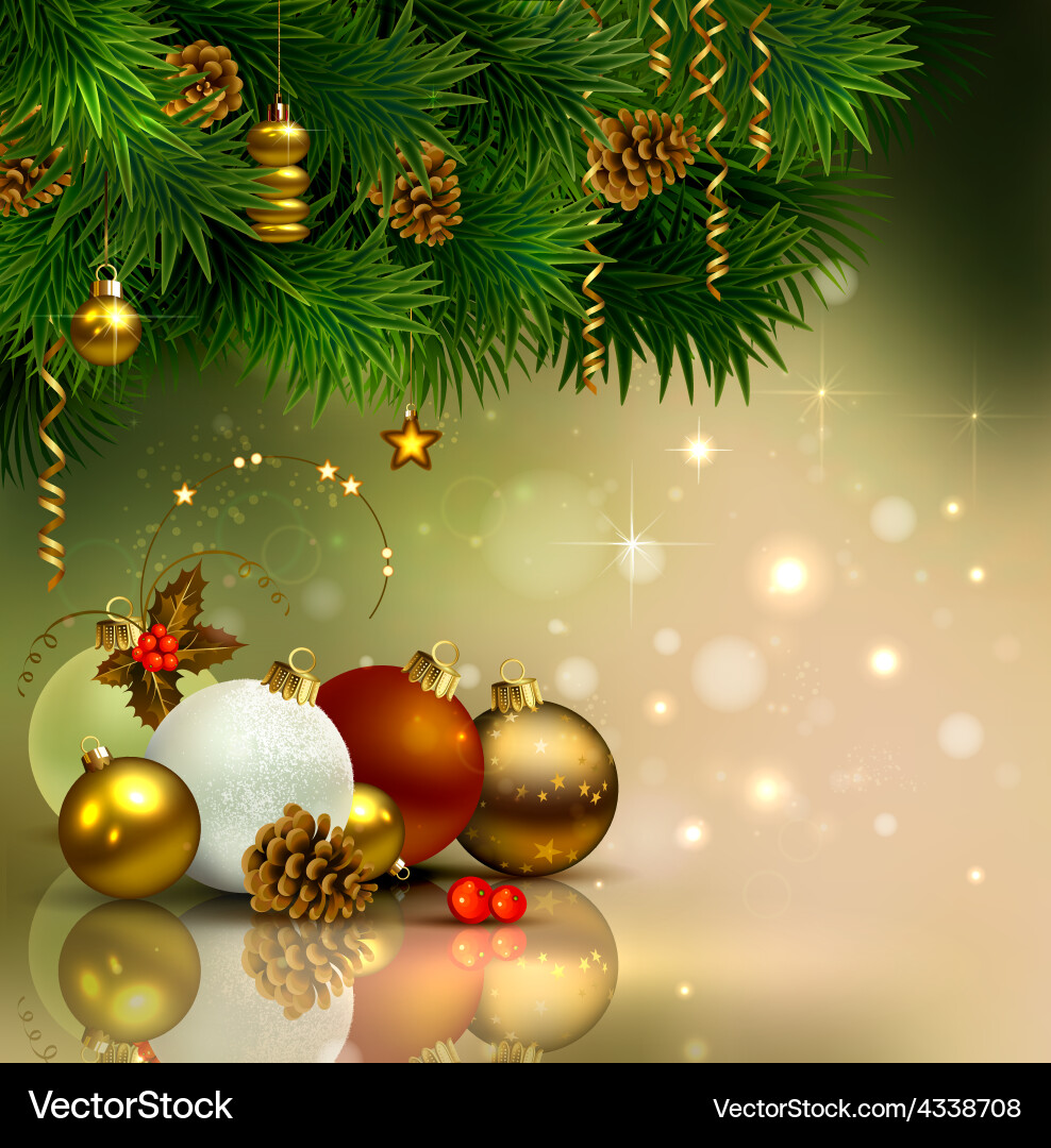 Christmas Balls & Fir Tree Background Vector Image