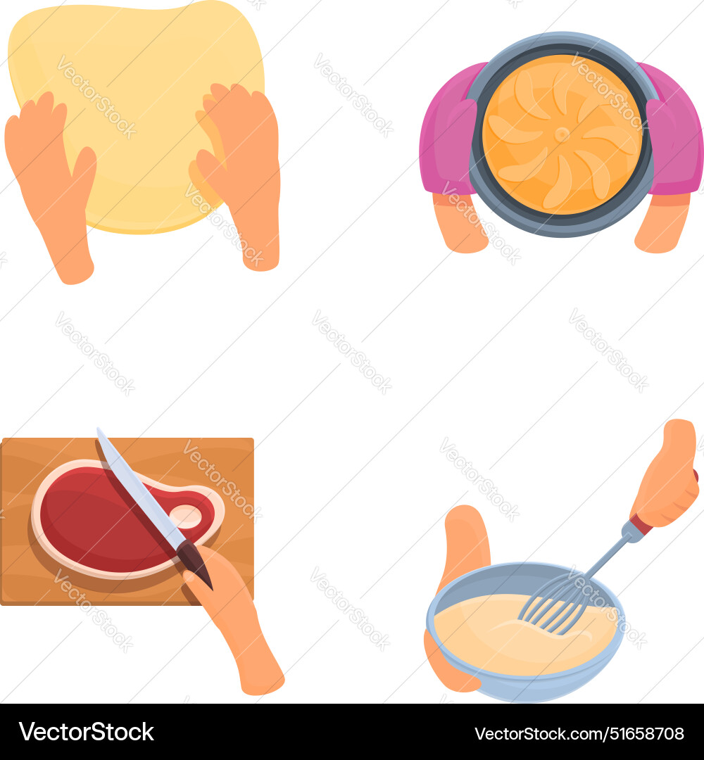 Cooking icons set cartoon hand preparing Vector Image