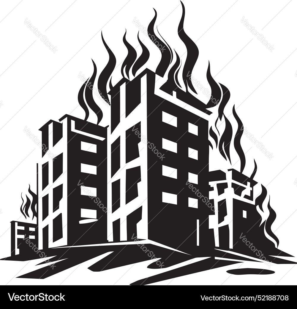 Fire catastrophe building on black logo icon Vector Image