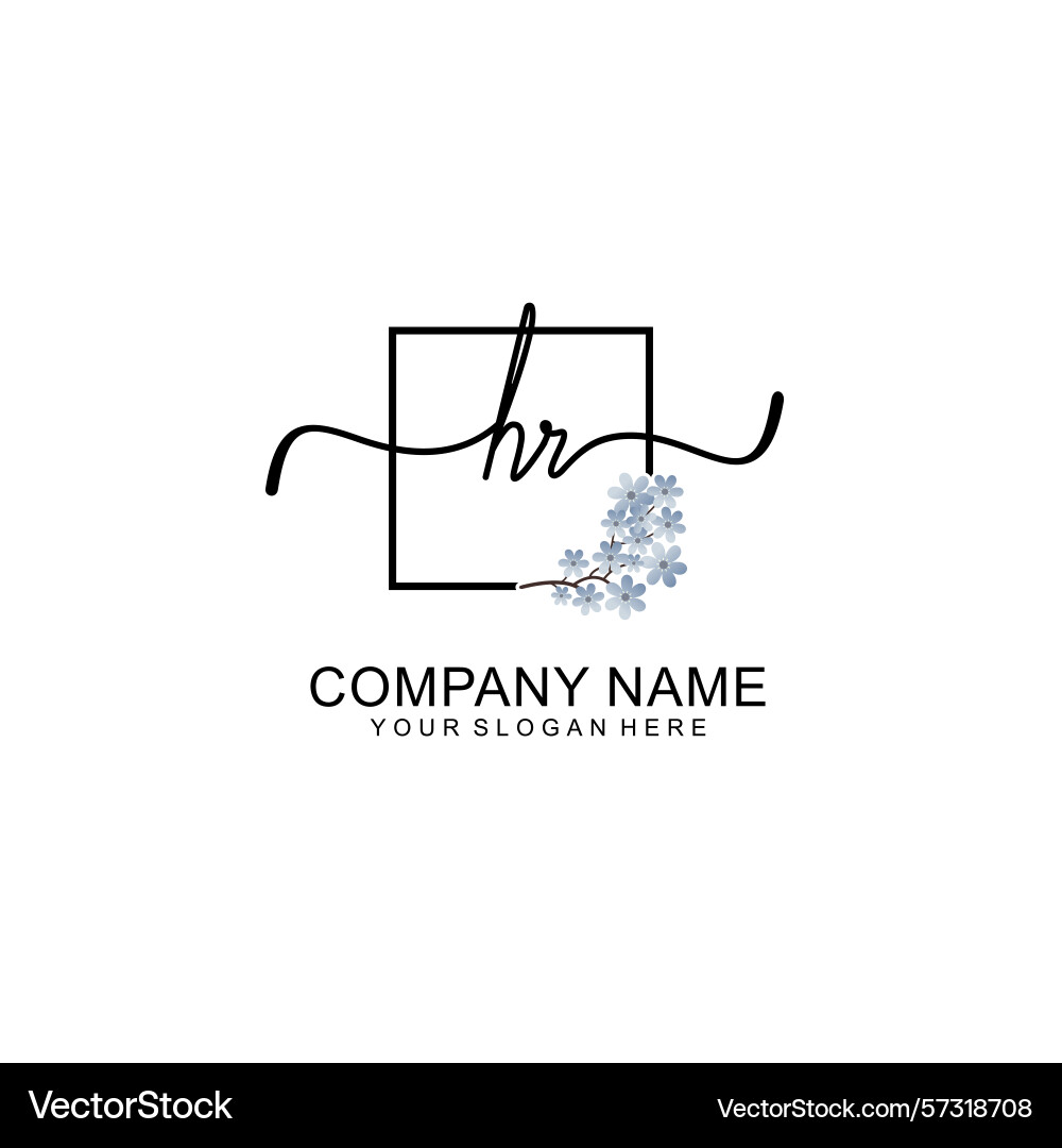 Minimalist floral circle logo with hr initials Vector Image