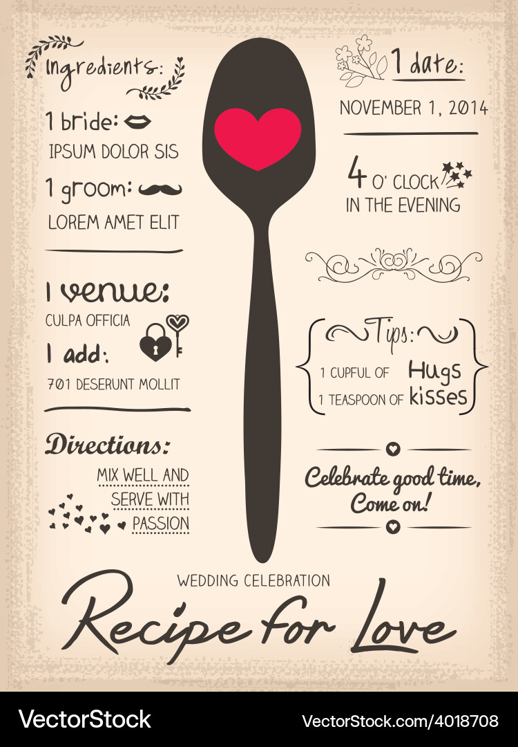 Recipe card wedding invitation cooking concept Vector Image