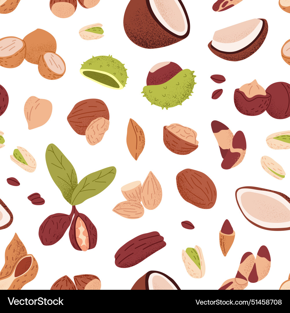 Repeatable pattern of different nuts endless Vector Image