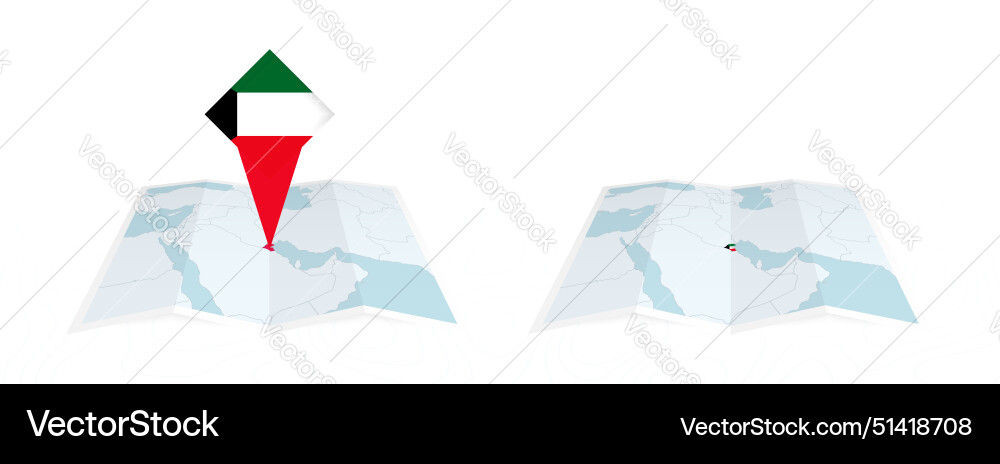 Two versions of an kuwait folded map one with a Vector Image
