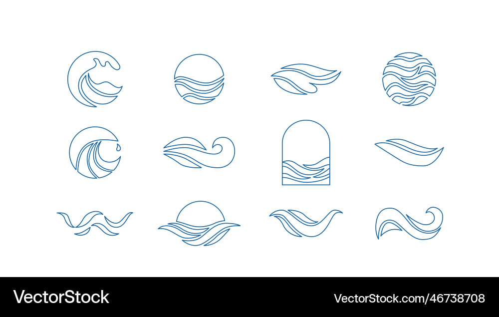 Wave line logo set water icon templates Royalty Free Vector