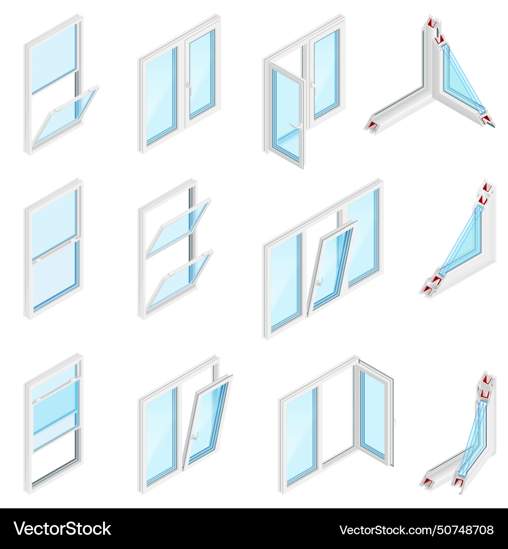 Windows installation service isometric set Vector Image