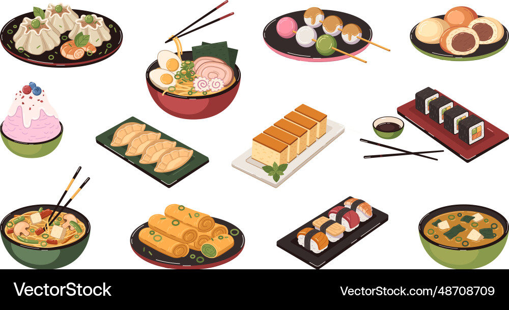 Asian food set Royalty Free Vector Image - VectorStock