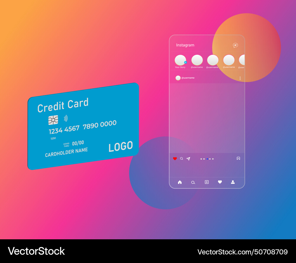 Glassmorphic instagram post and bank card Vector Image