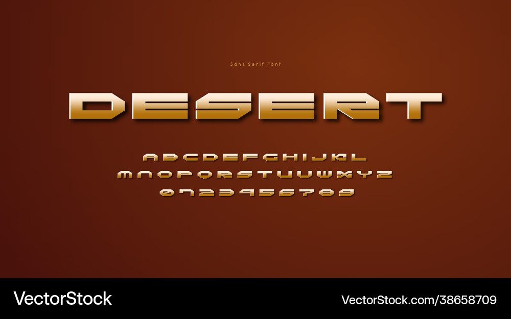 Golden colored wide sans serif font Royalty Free Vector