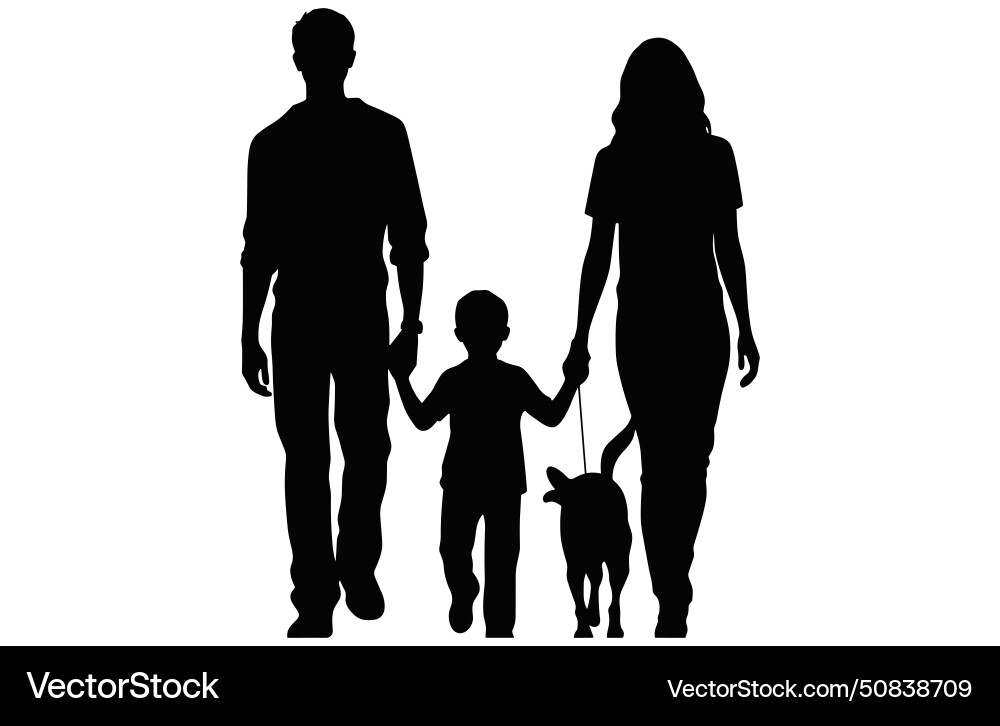 Happy family walking silhouette Royalty Free Vector Image
