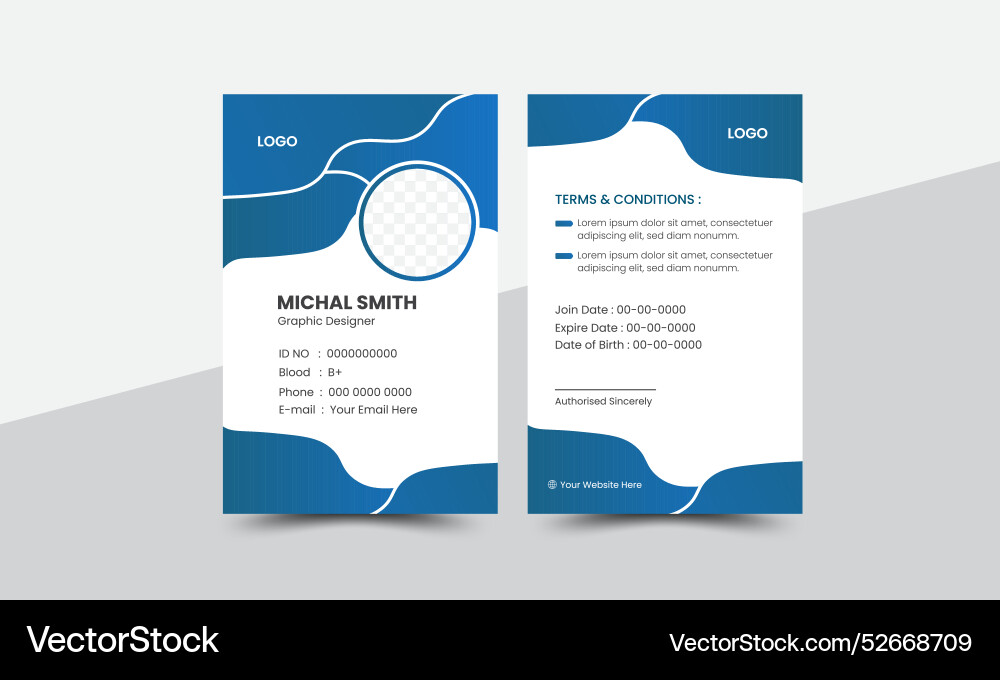 Modern blue id card design template Royalty Free Vector