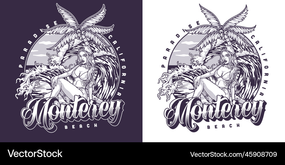 Paradise beach monterey monochrome flyer Vector Image