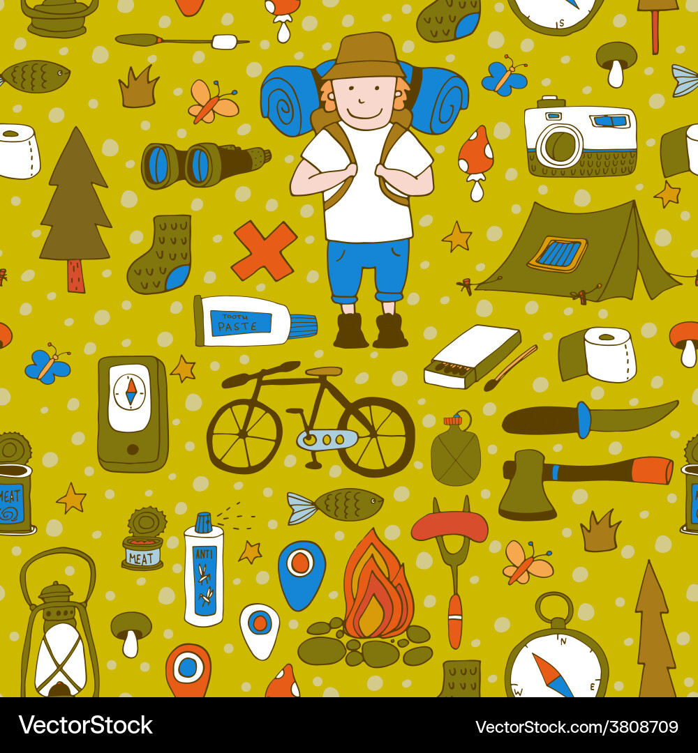 Seamless pattern with adventure equipment Vector Image