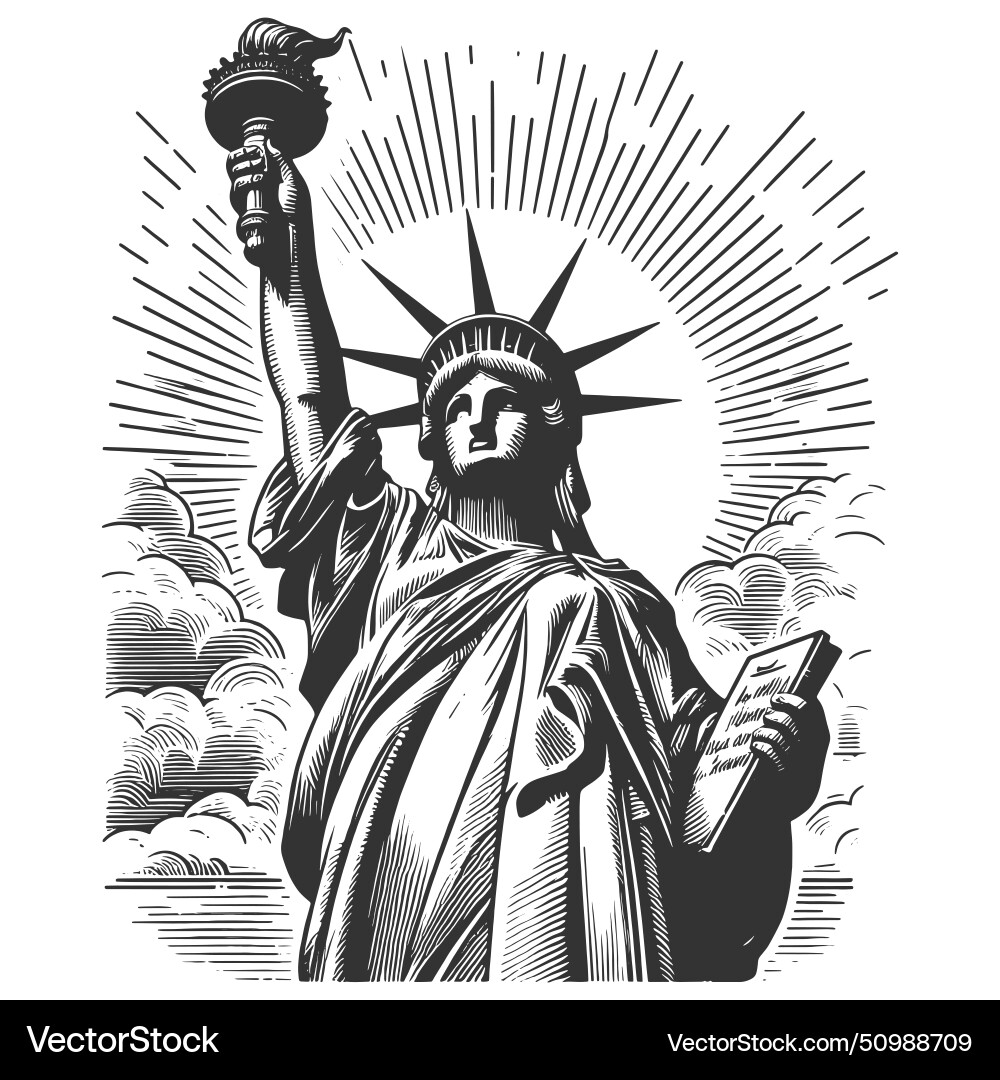 Statue of liberty engraving sketch Royalty Free Vector Image