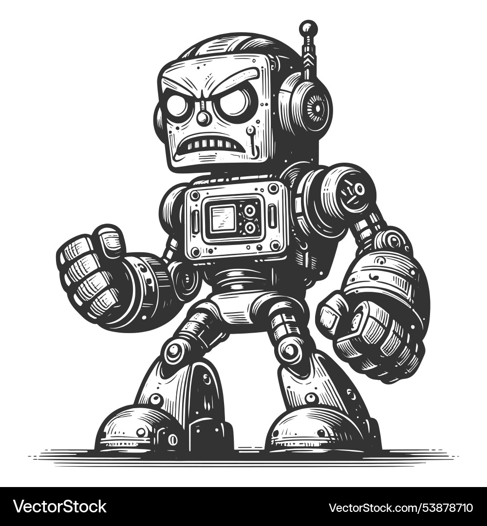 Angry vintage robot with gears Royalty Free Vector Image