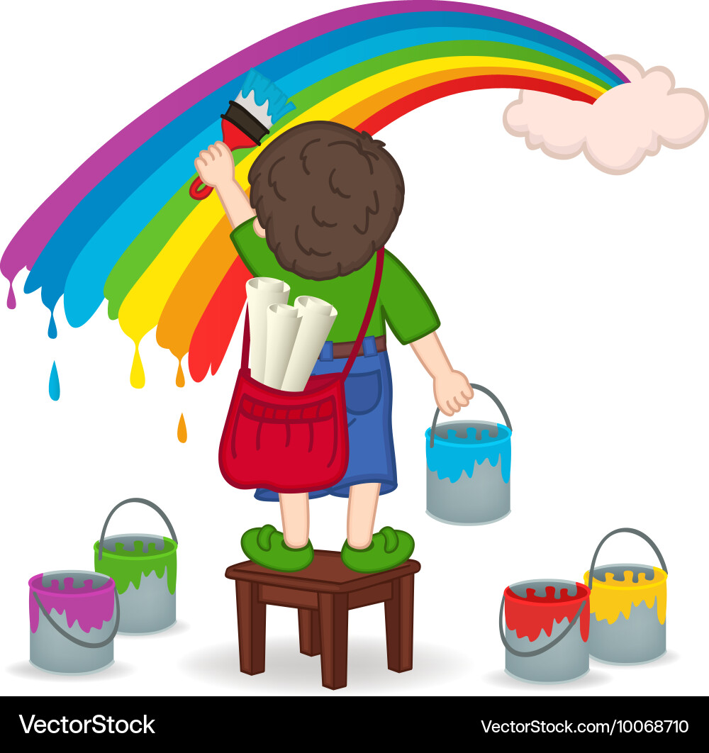 Boy painting rainbow Royalty Free Vector Image
