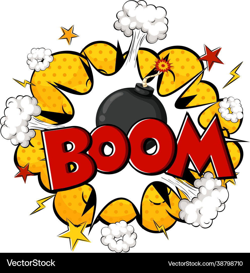 Comic speech bubble with boom text Royalty Free Vector Image