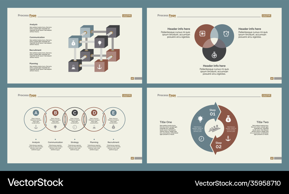 Four production slide templates set Royalty Free Vector Four production slide templates set Royalty Free Vector