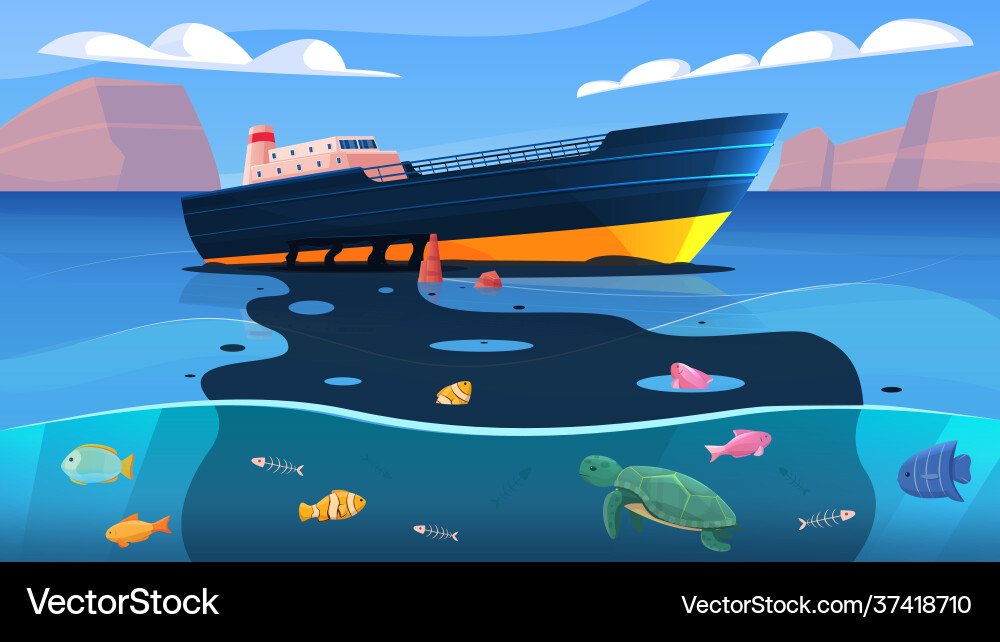 Ocean pollution flat composition Royalty Free Vector Image