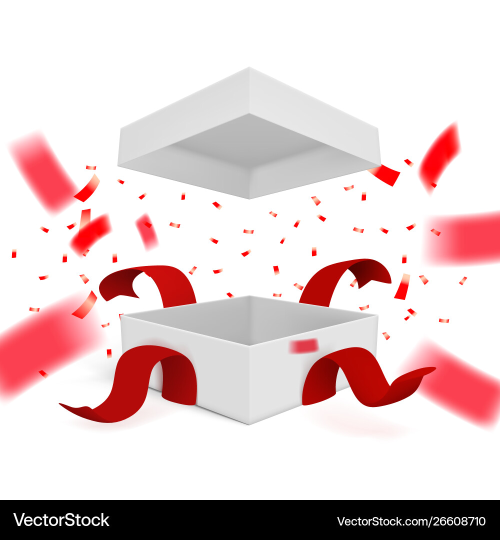 Realistic surprise gift box with falling confetti Vector Image