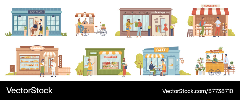 Shops and store cafe small business building set Vector Image