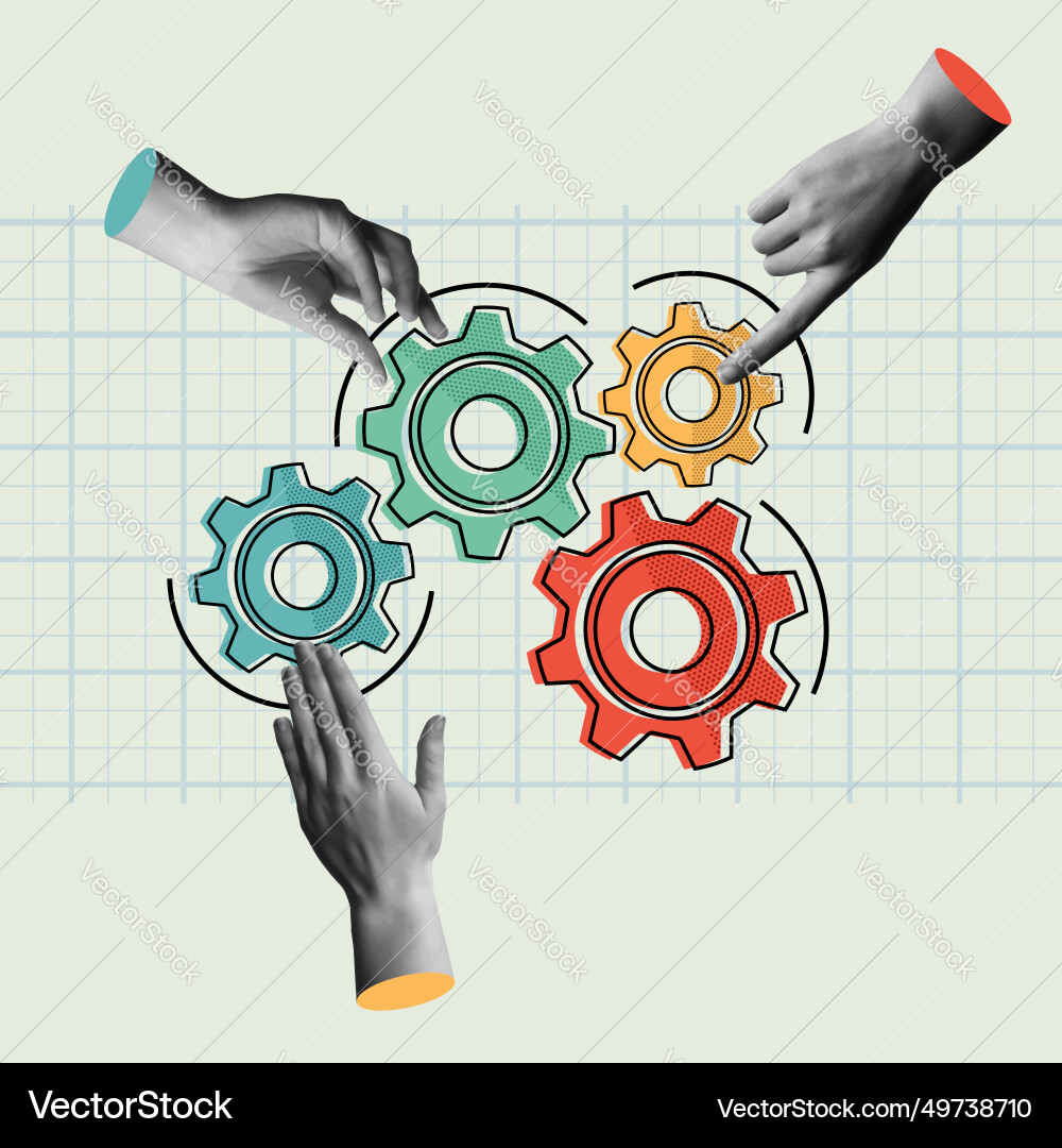 Teamwork planning strategy gears and hands group Vector Image