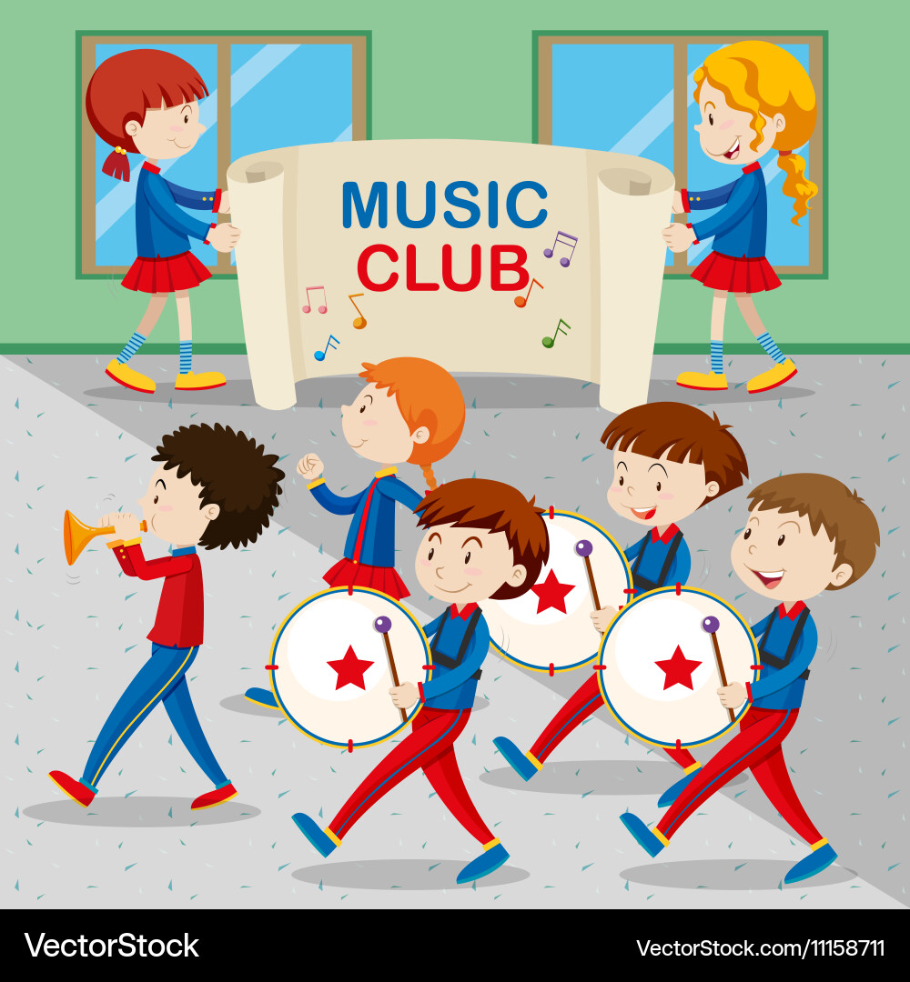 Children in the band marching Royalty Free Vector Image