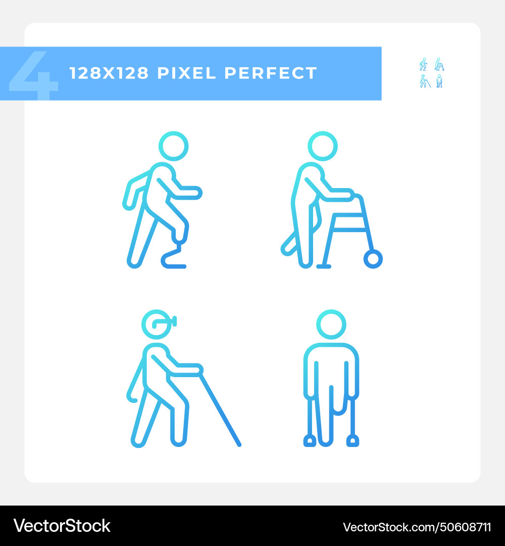 Leg amputation gradient linear icons set Vector Image