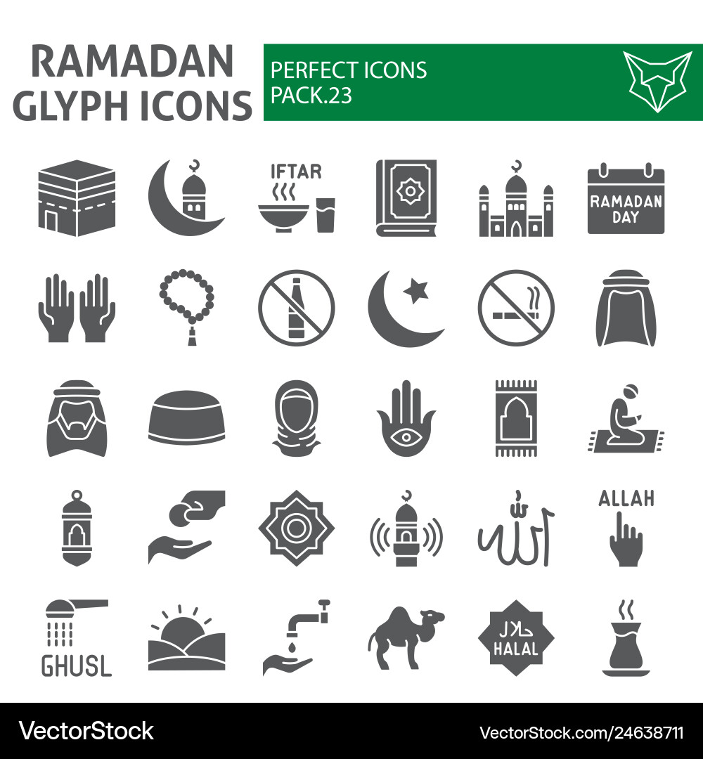 Ramadan glyph icon set islamic symbols collection Vector Image