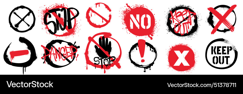 Spray paint graffiti warning signs or forbidden Vector Image