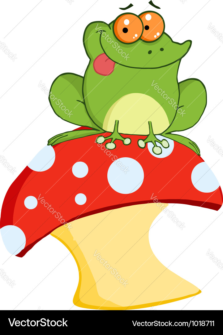 Tree frog on a toadstool or mushroom Royalty Free Vector